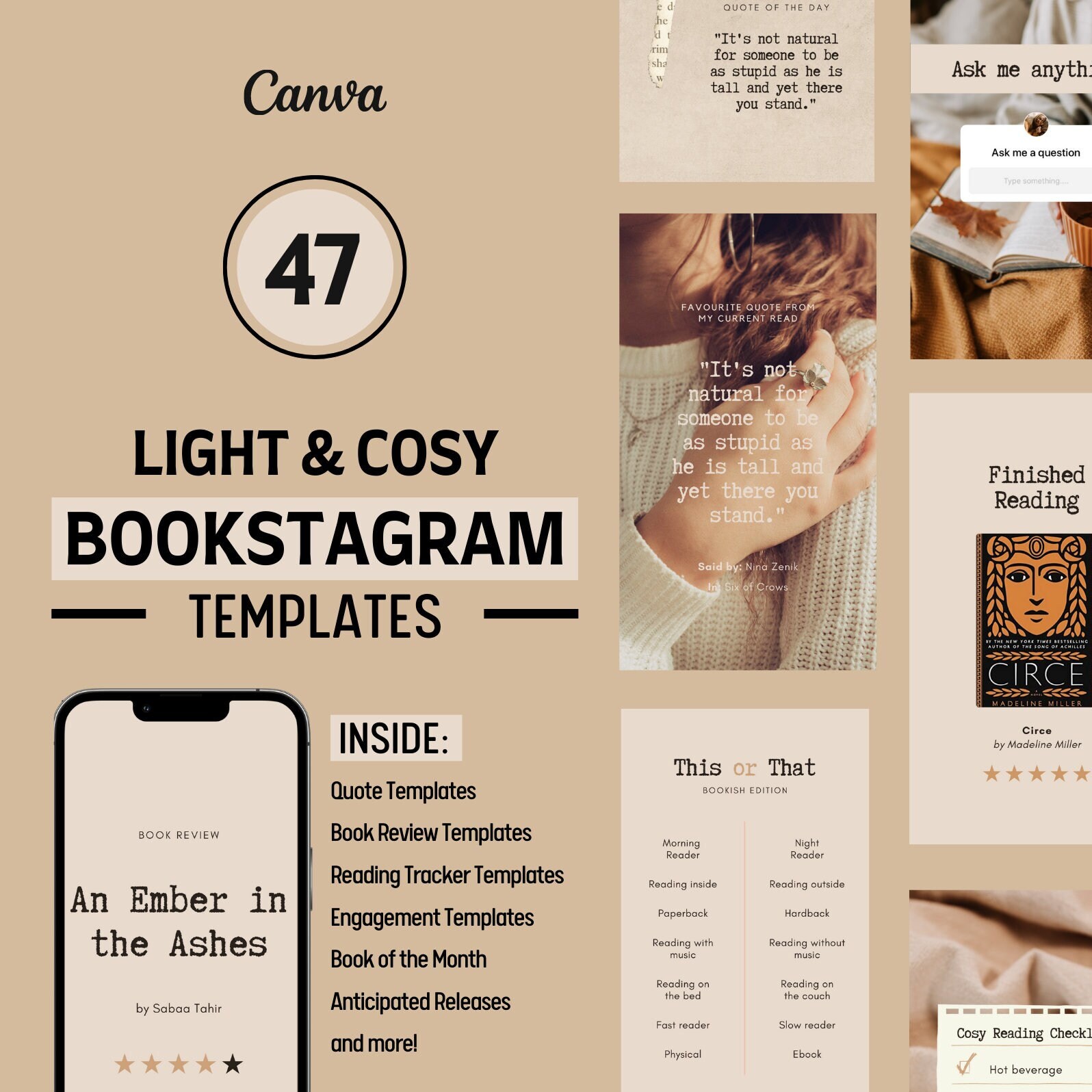 Bookstagram Templates | Instagram Story Templates | Cosy | Light ...