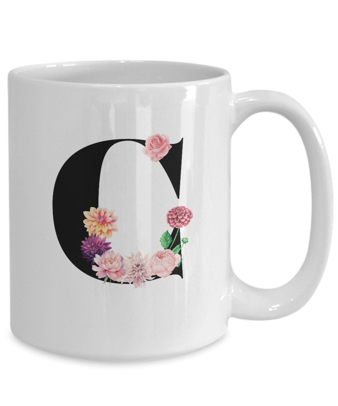Large Letter C Coffee Mug, Alphabet Mug, Flower Letter Mug, Letter C ...