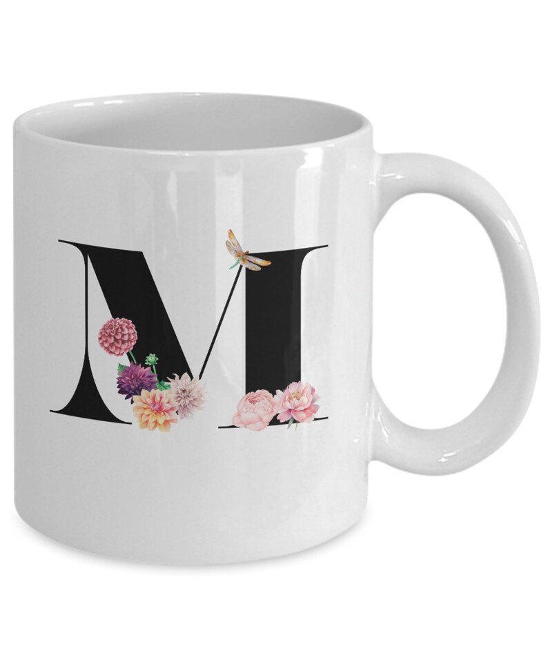 Large Letter M Coffee Mug, Alphabet Mug, Flower Letter Mug, Letter M ...