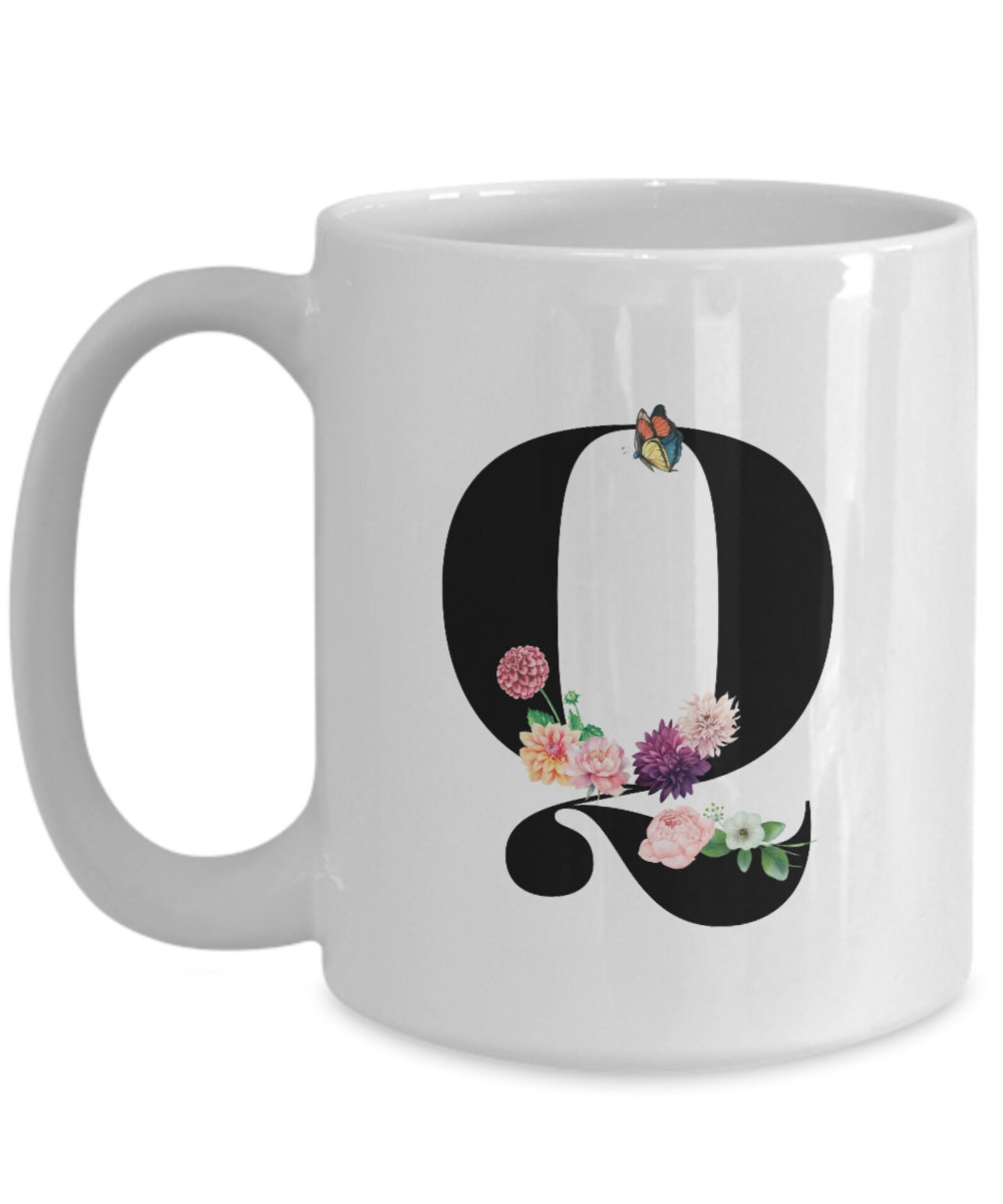 Large Letter Q Coffee Mug, Alphabet Mug, Flower Letter Mug, Letter Q ...