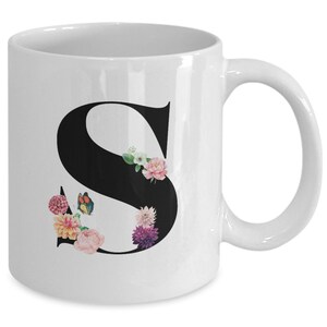 Large Letter S Coffee Mug, Alphabet Mug, Flower Letter Mug, Letter S ...