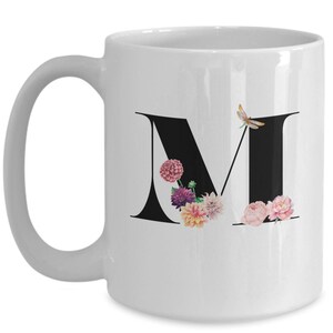 Large Letter M Coffee Mug, Alphabet Mug, Flower Letter Mug, Letter M ...