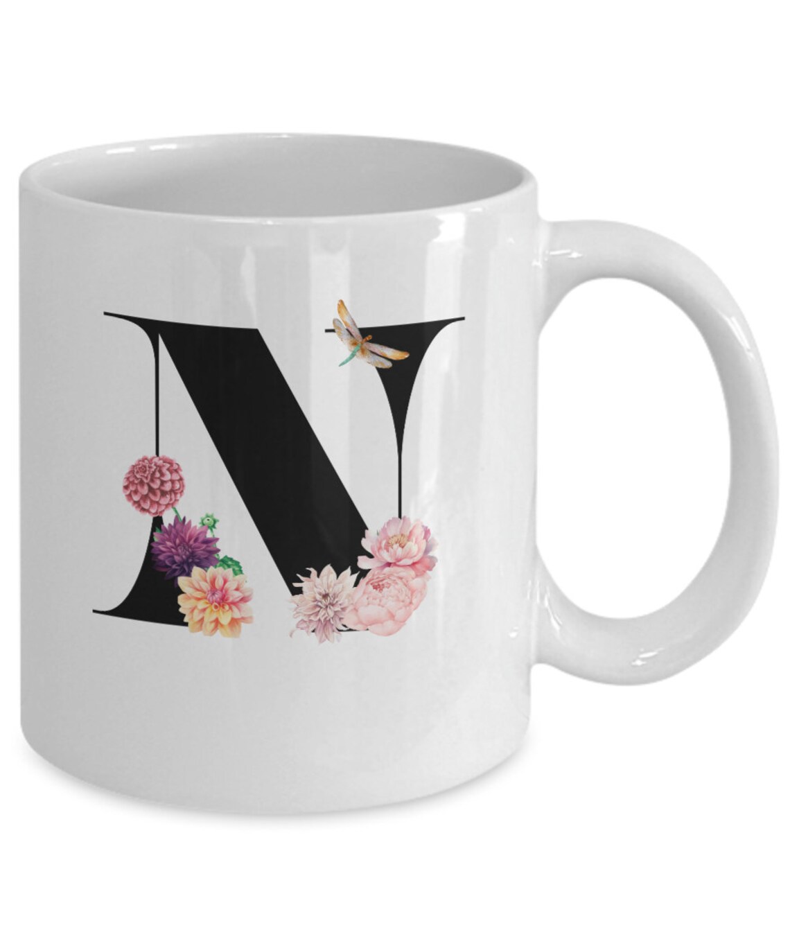 Large Letter N Coffee Mug, Alphabet Mug, Flower Letter Mug, Letter N ...