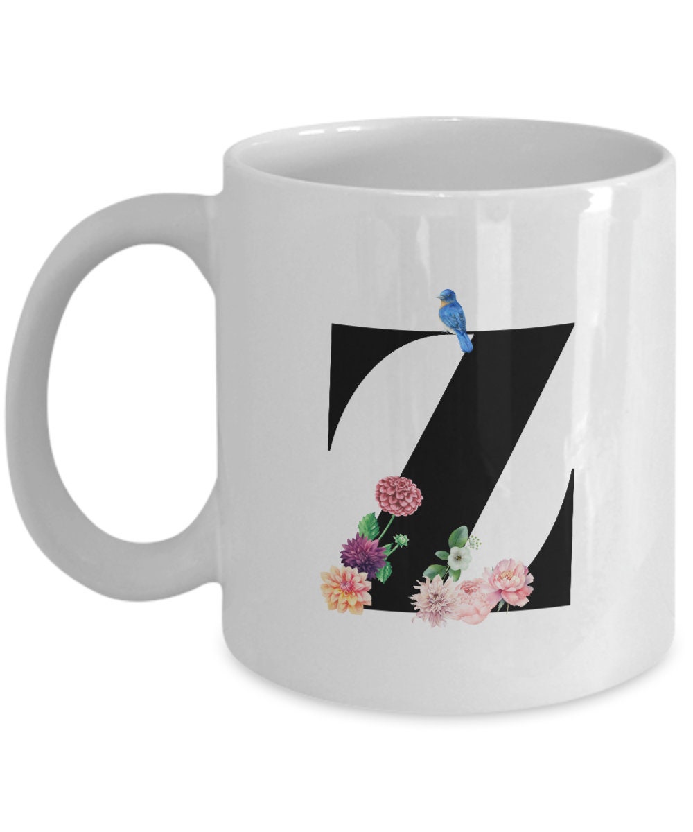 Large Letter Z Coffee Mug, Alphabet Mug, Flower Letter Mug, Letter Z ...