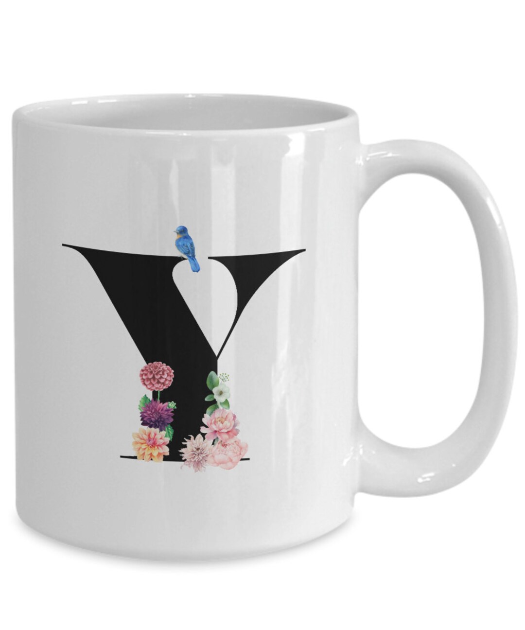 Large Letter Y Coffee Mug, Alphabet Mug, Flower Letter Mug, Letter Y ...