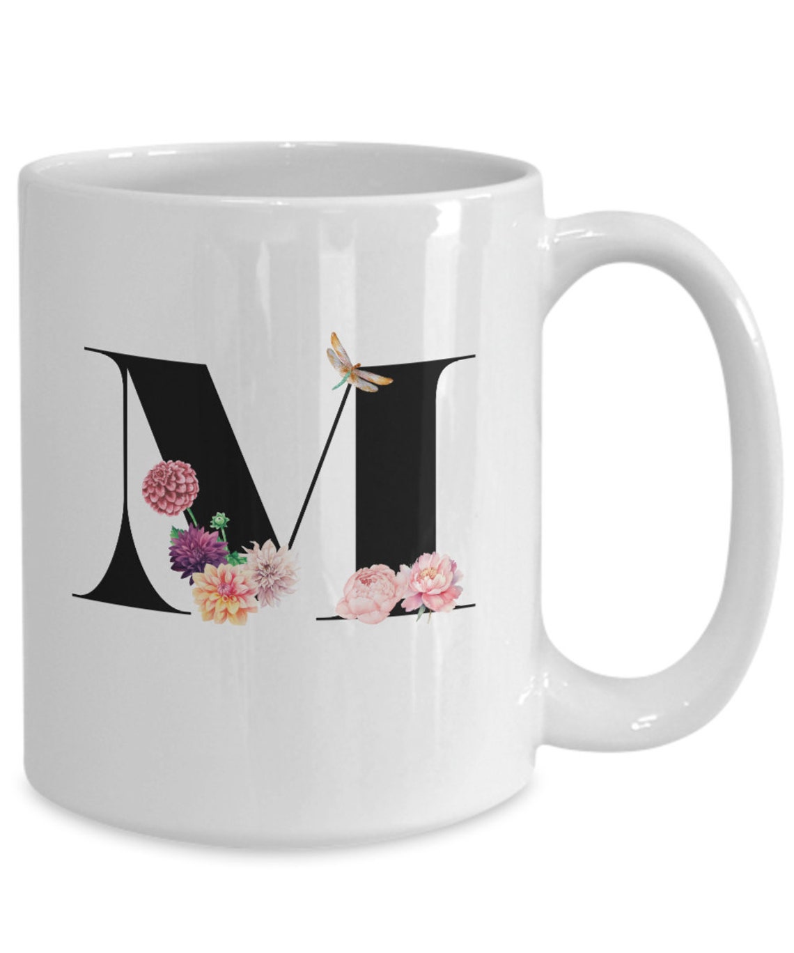 Large Letter M Coffee Mug, Alphabet Mug, Flower Letter Mug, Letter M ...