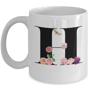 Large Letter H Coffee Mug, Alphabet Mug, Flower Letter Mug, Letter H ...