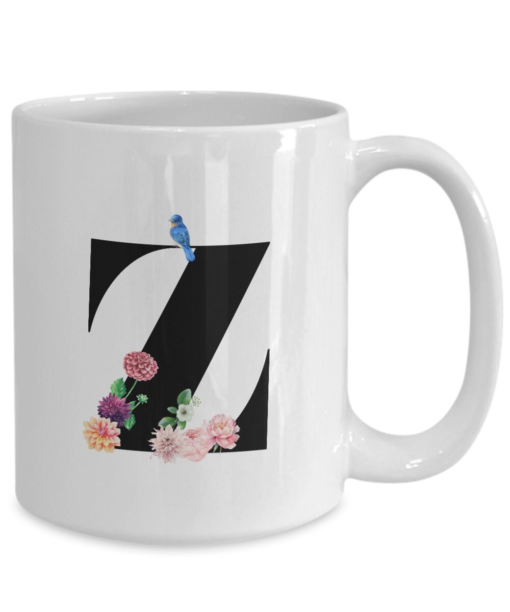 Large Letter Z Coffee Mug, Alphabet Mug, Flower Letter Mug, Letter Z ...