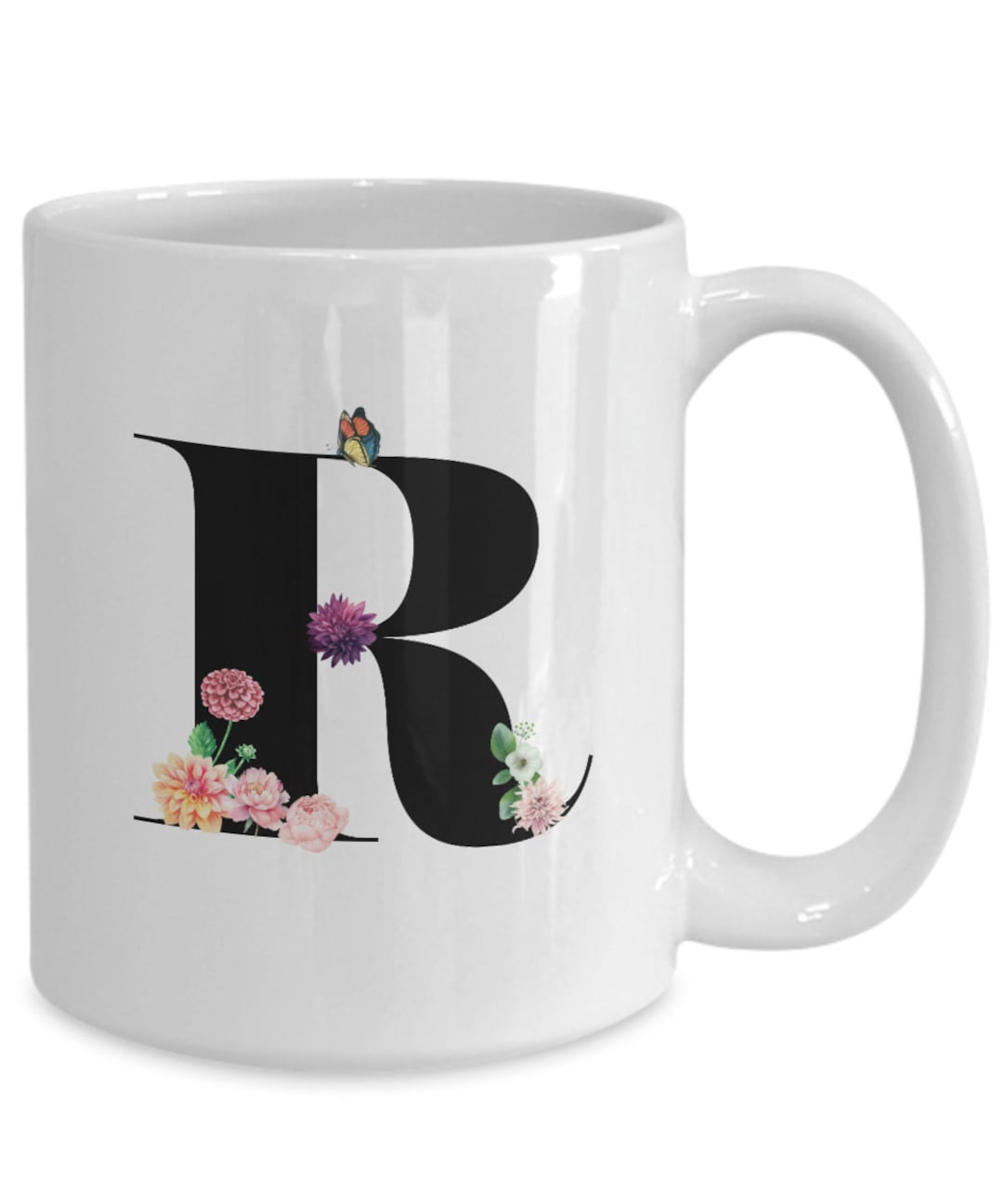 Large Letter R Coffee Mug, Alphabet Mug, Flower Letter Mug, Letter R ...