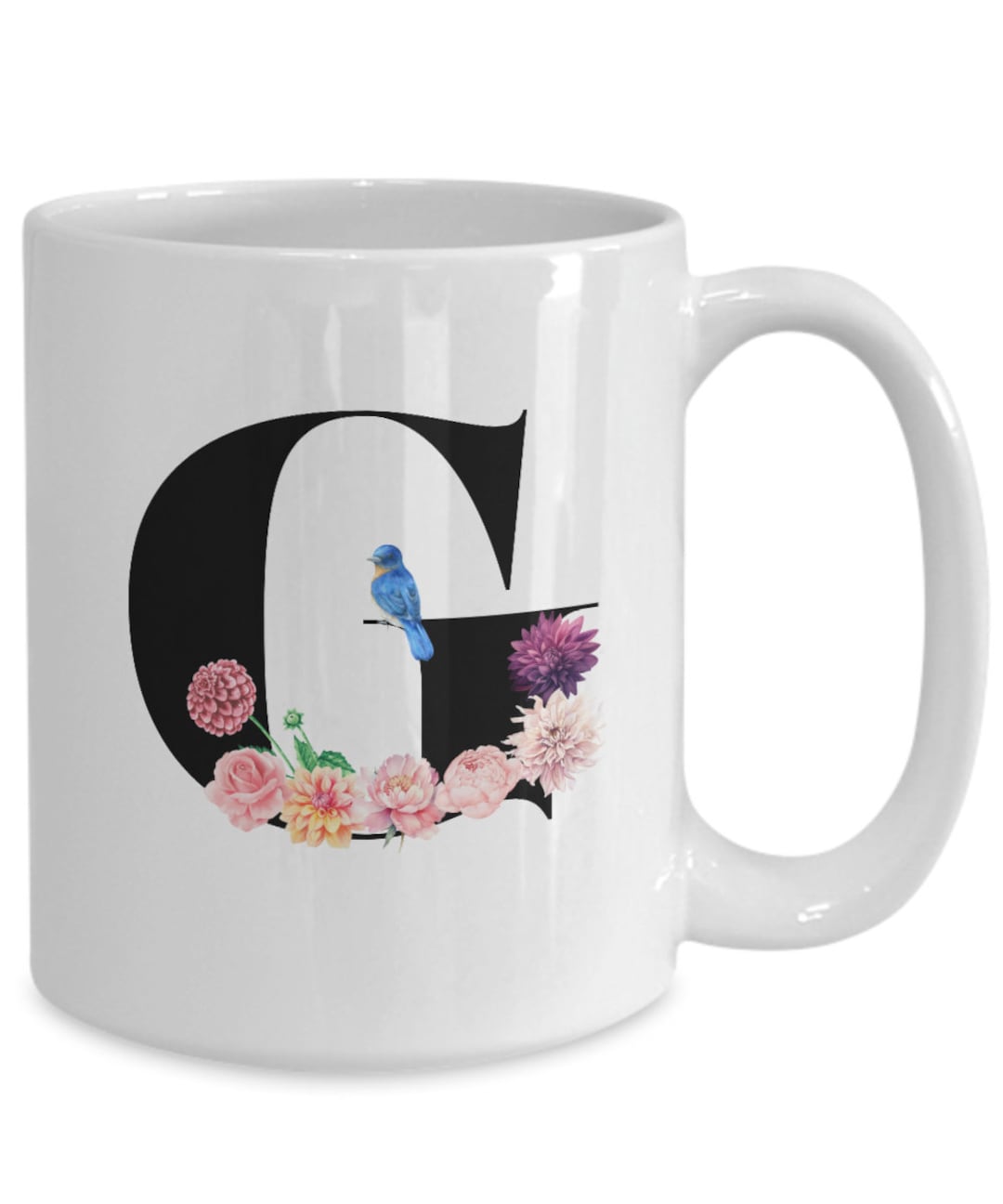 Large Letter G Coffee Mug, Alphabet Mug, Flower Letter Mug, Letter G ...