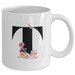 Large Letter T Coffee Mug, Alphabet Mug, Flower Letter Mug, Letter T ...