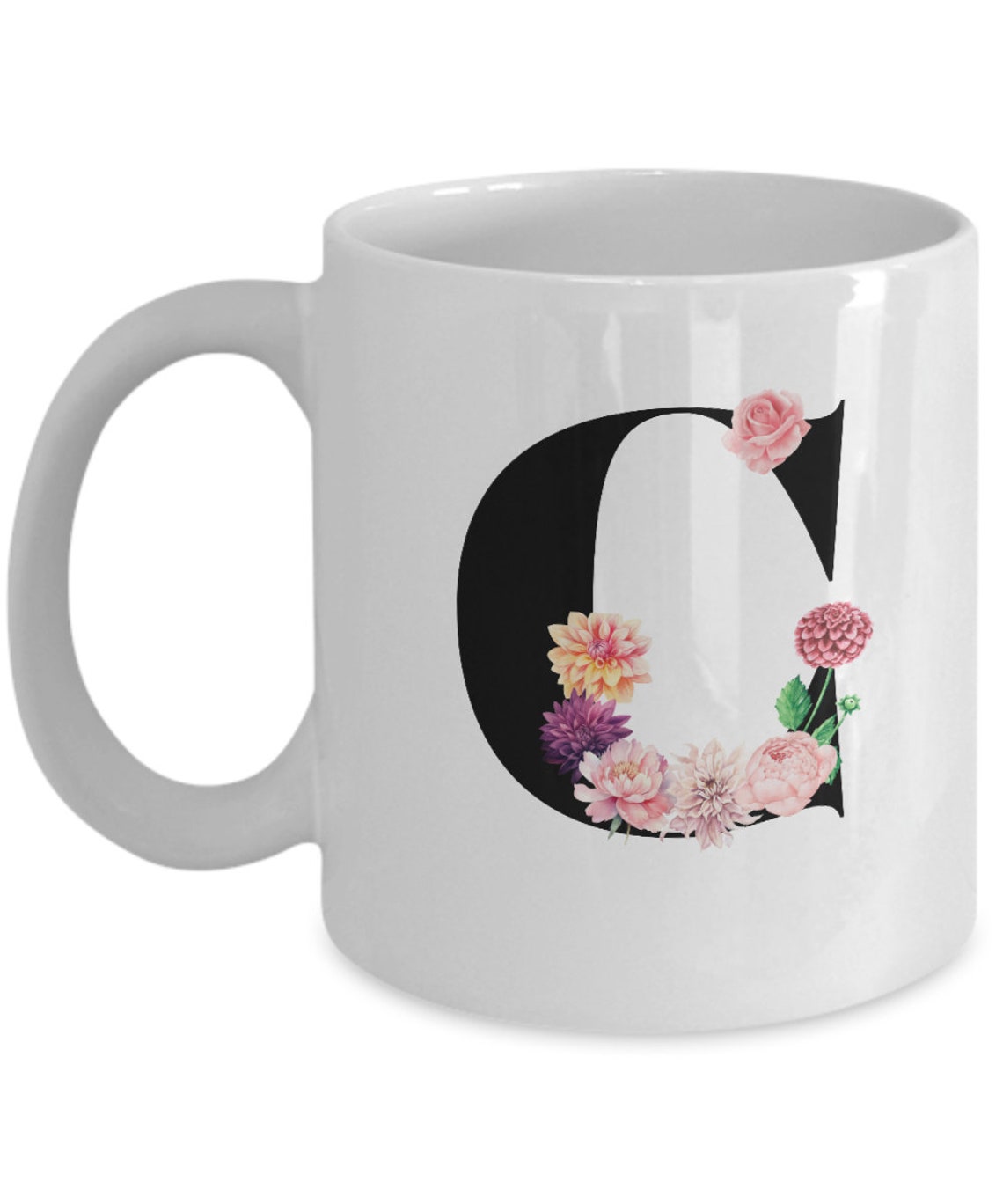 Large Letter C Coffee Mug, Alphabet Mug, Flower Letter Mug, Letter C ...