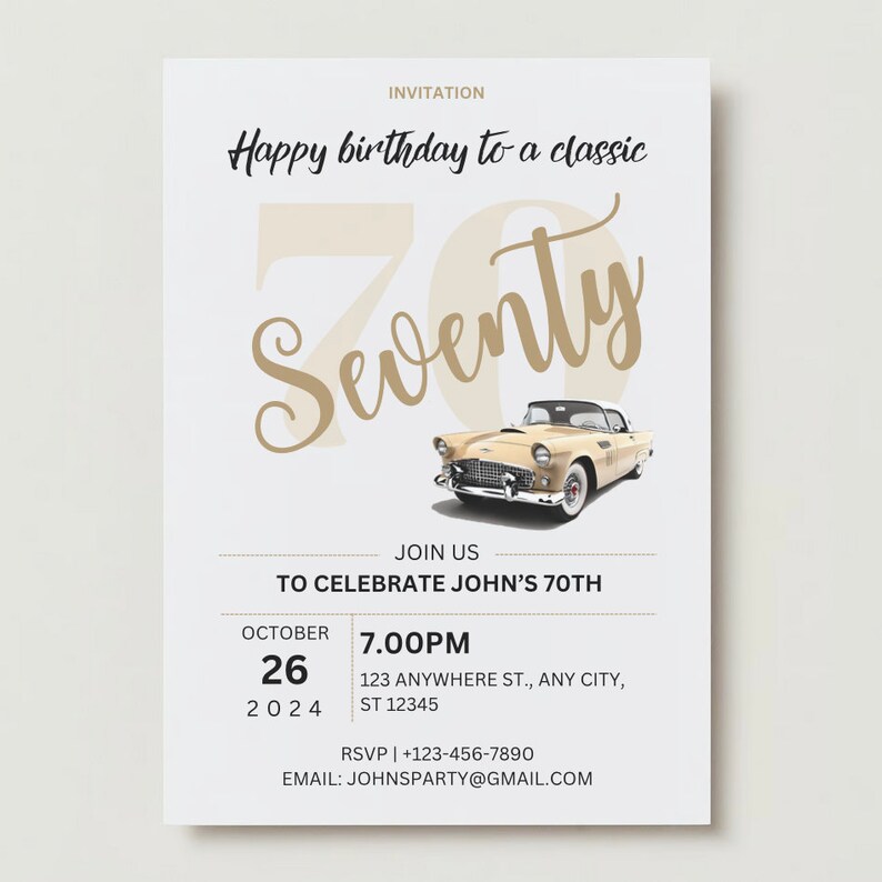 Personalized 70th Birthday Invitation for Man, Customized 70th Birthday ...