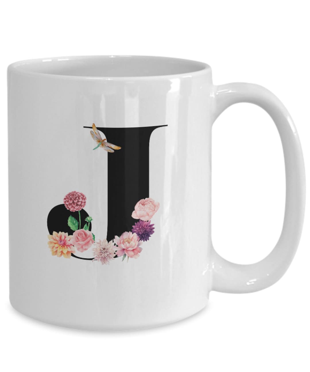 Large Letter J Coffee Mug, Alphabet Mug, Flower Letter Mug, Letter J ...