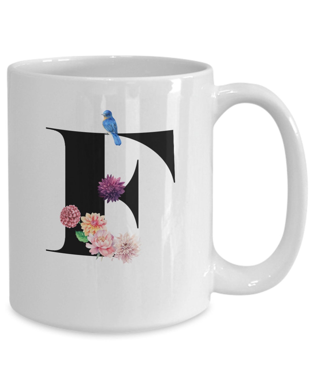 Large Letter F Coffee Mug, Alphabet Mug, Flower Letter Mug, Letter F ...