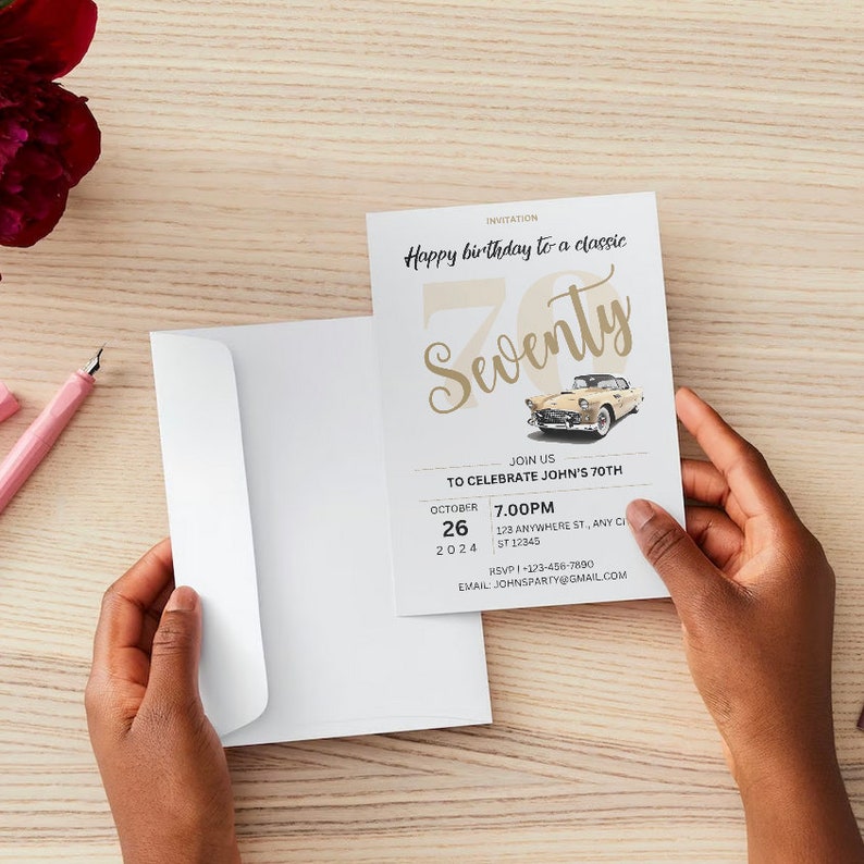 Personalized 70th Birthday Invitation for Man, Customized 70th Birthday ...