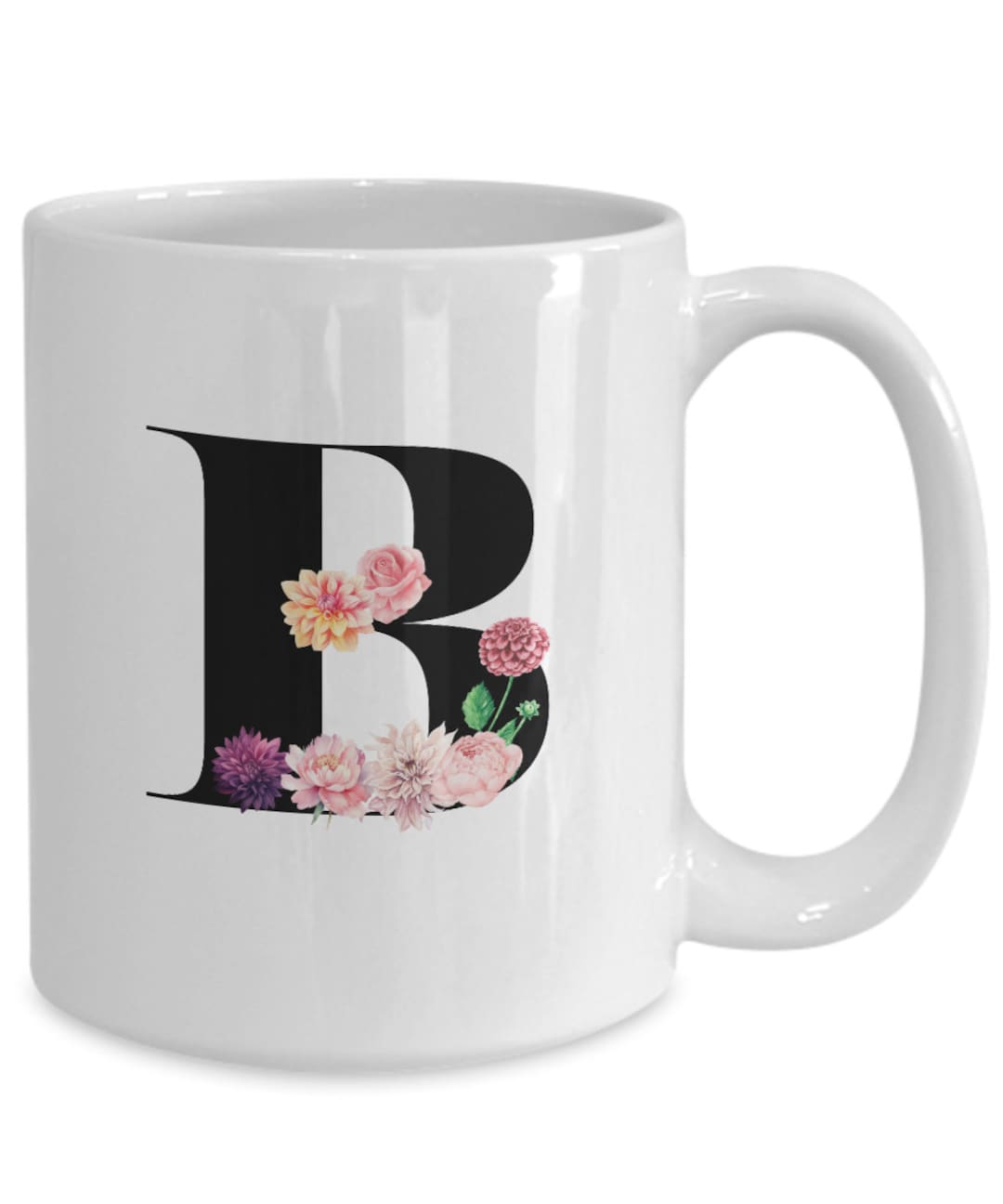 Large Letter B Coffee Mug, Alphabet Mug, Flower Letter Mug, Letter B ...