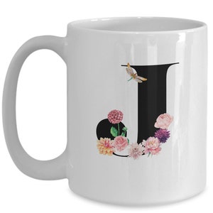Large Letter J Coffee Mug, Alphabet Mug, Flower Letter Mug, Letter J ...