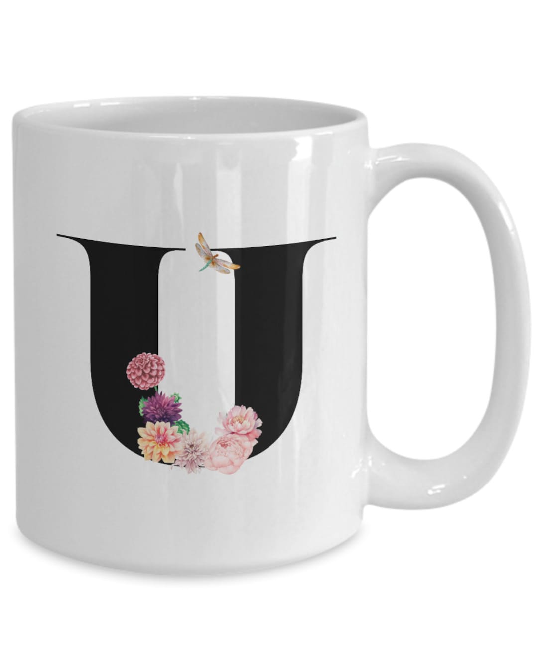 Large Letter U Coffee Mug, Alphabet Mug, Flower Letter Mug, Letter U ...