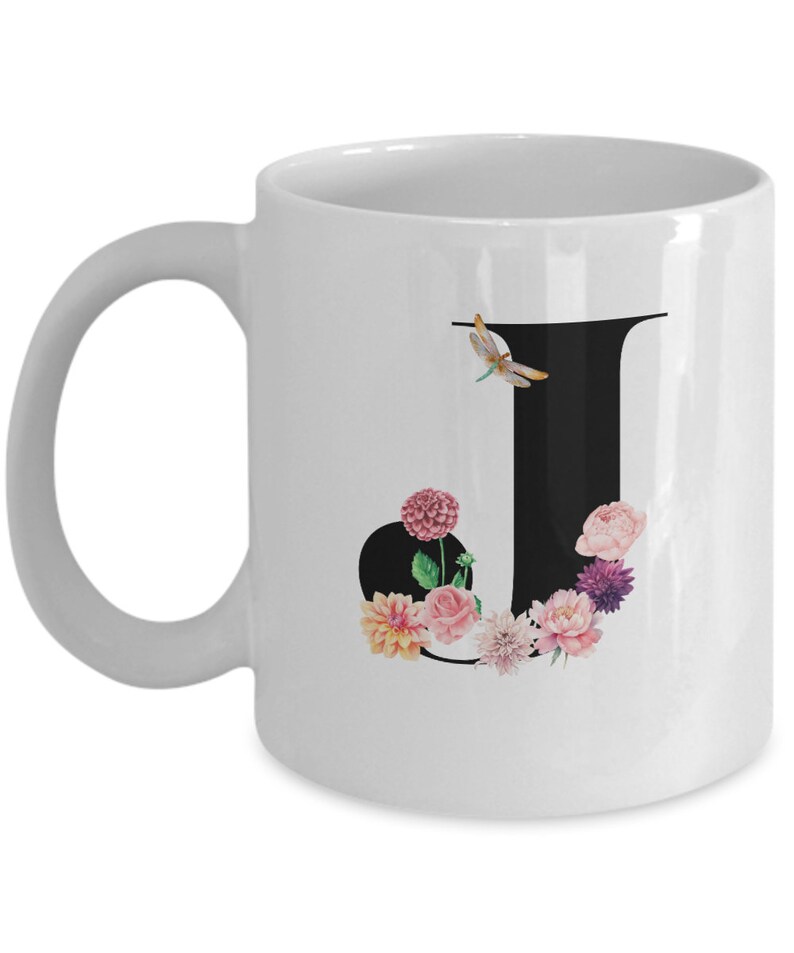 Large Letter J Coffee Mug, Alphabet Mug, Flower Letter Mug, Letter J ...
