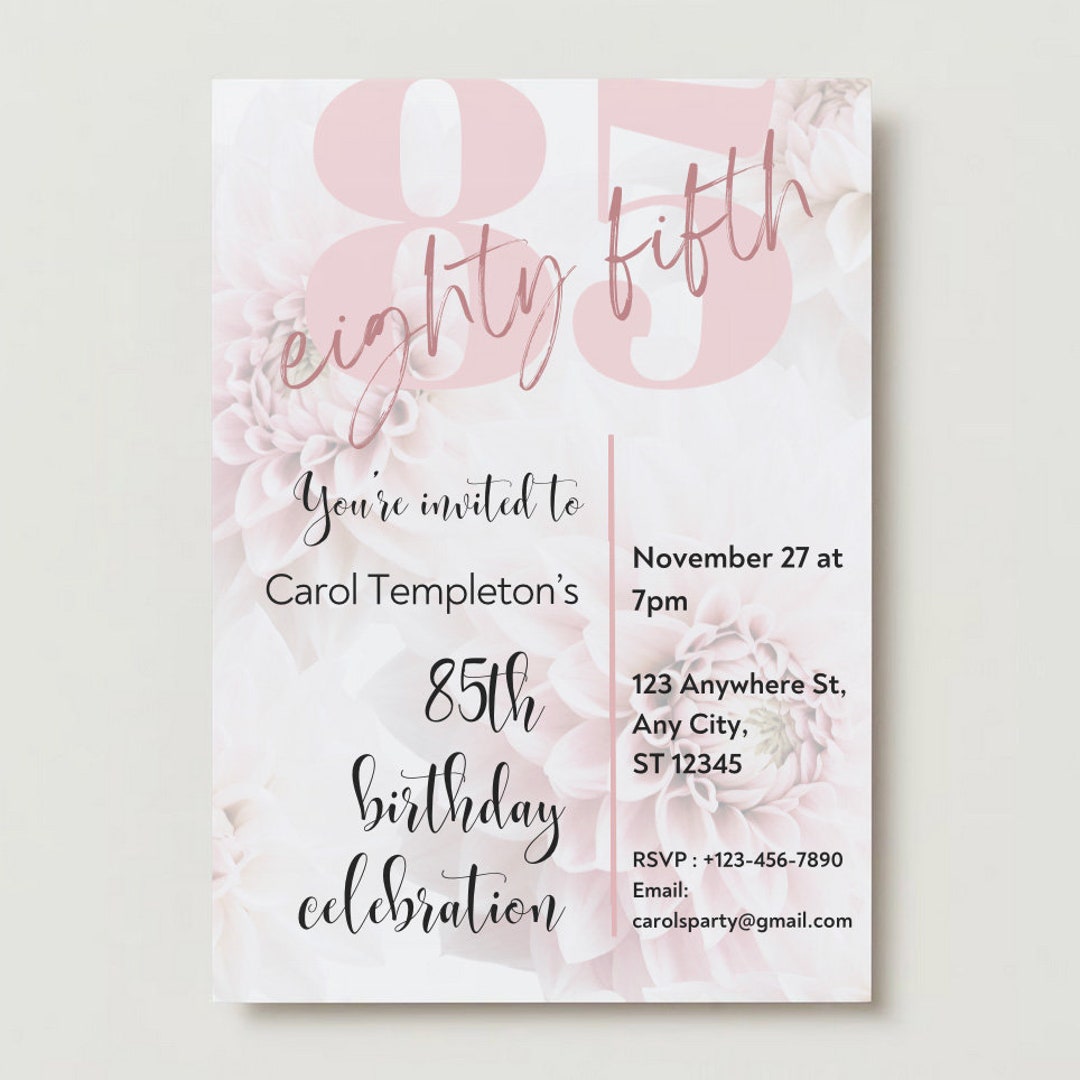 85th Birthday Invitation for Her, 85th Birthday Party, Customized 85th ...
