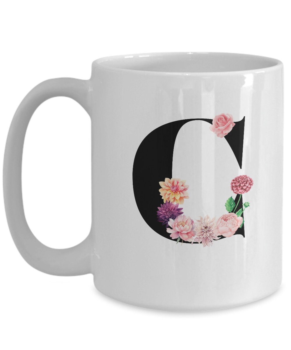 Large Letter C Coffee Mug, Alphabet Mug, Flower Letter Mug, Letter C ...