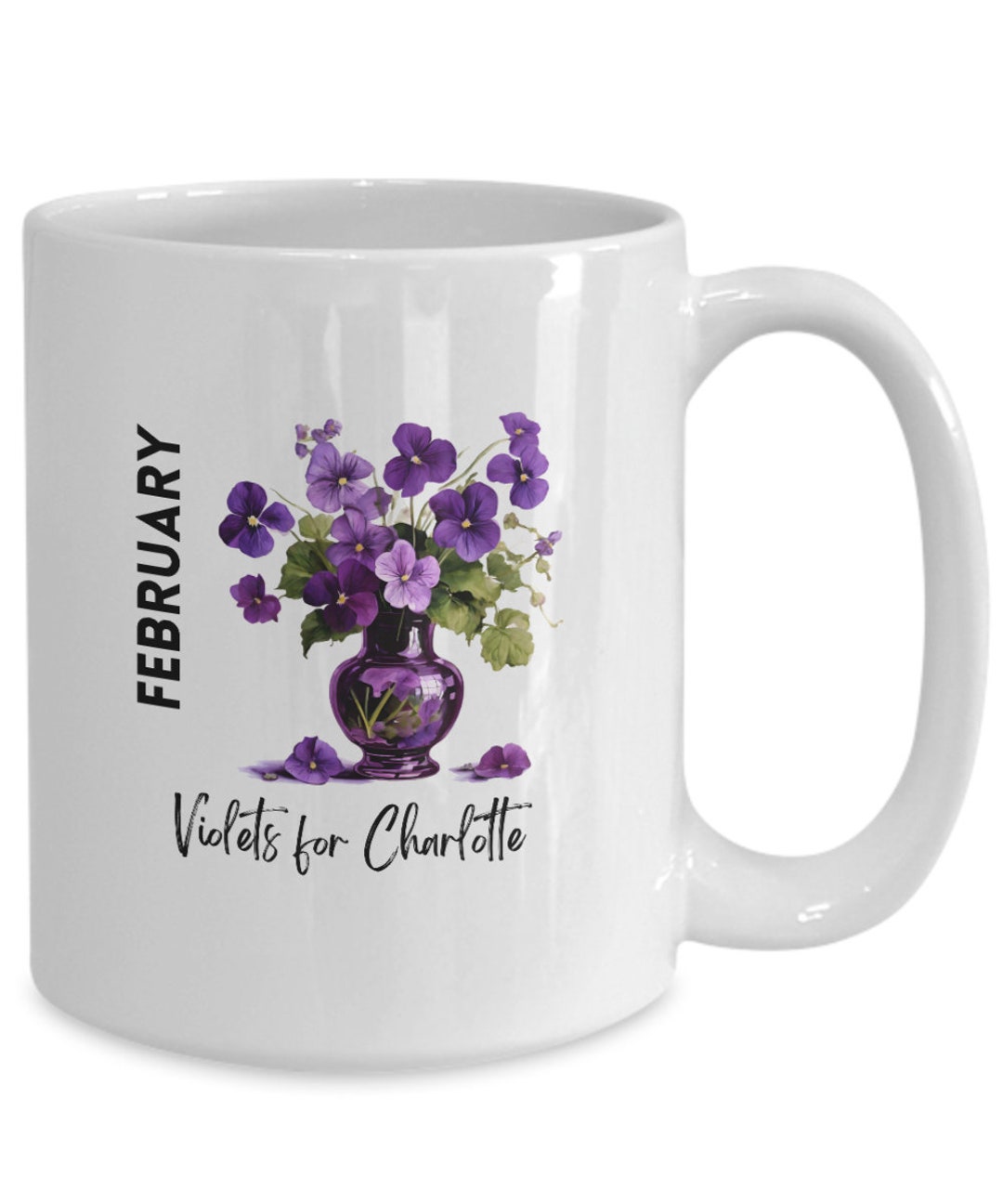 February Birth Flower Mug, Violets Mug, Personalized Birth Flower Mug ...