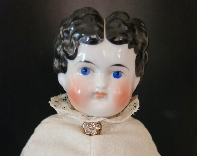 China Head Low Brow Antique Doll 16" Black Hair Cutie - Etsy