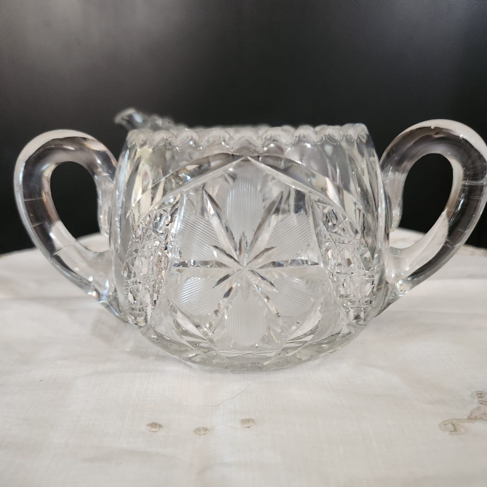American Brilliant Sawtooth Cut Glass Sugar and Creamer Set - Etsy