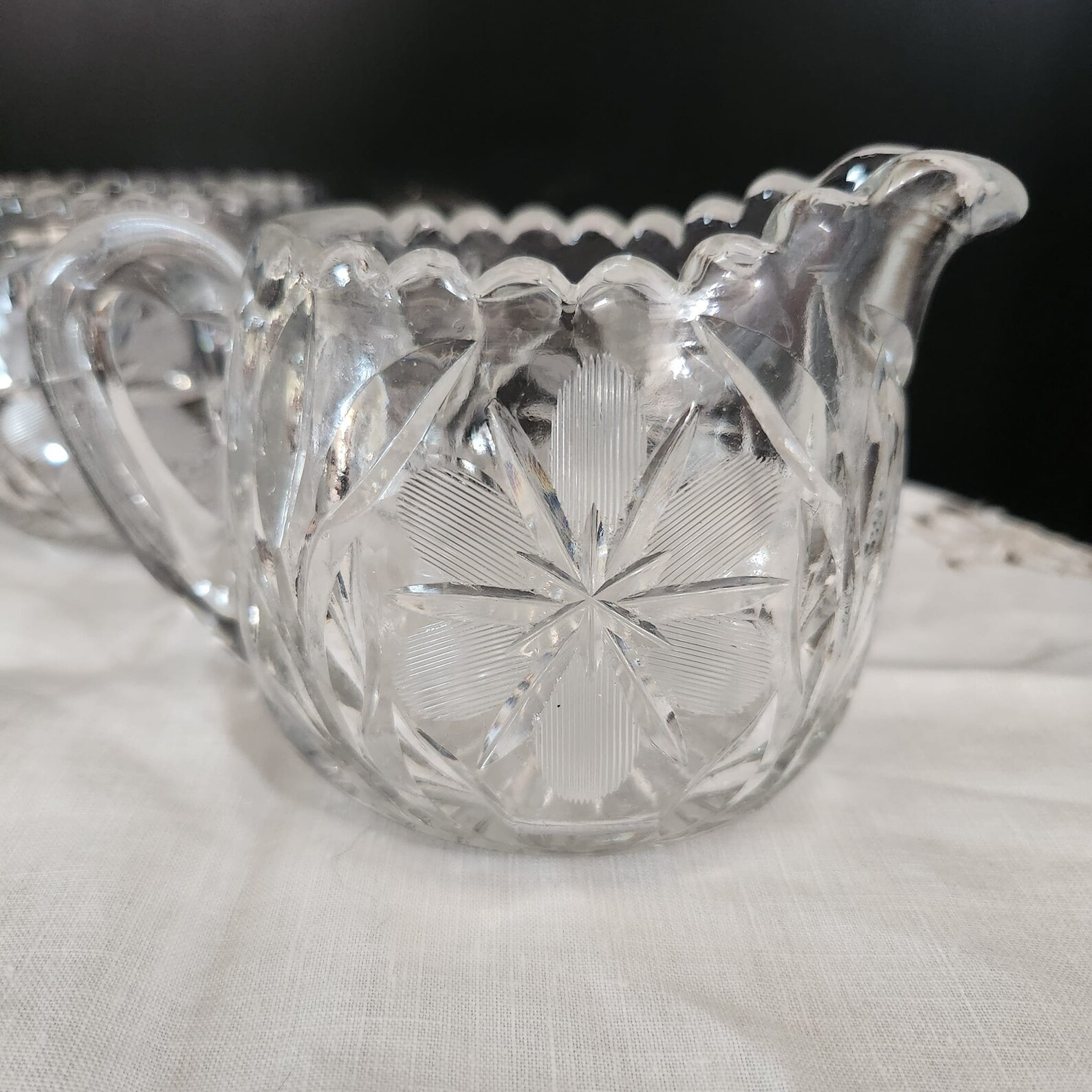 American Brilliant Sawtooth Cut Glass Sugar and Creamer Set - Etsy