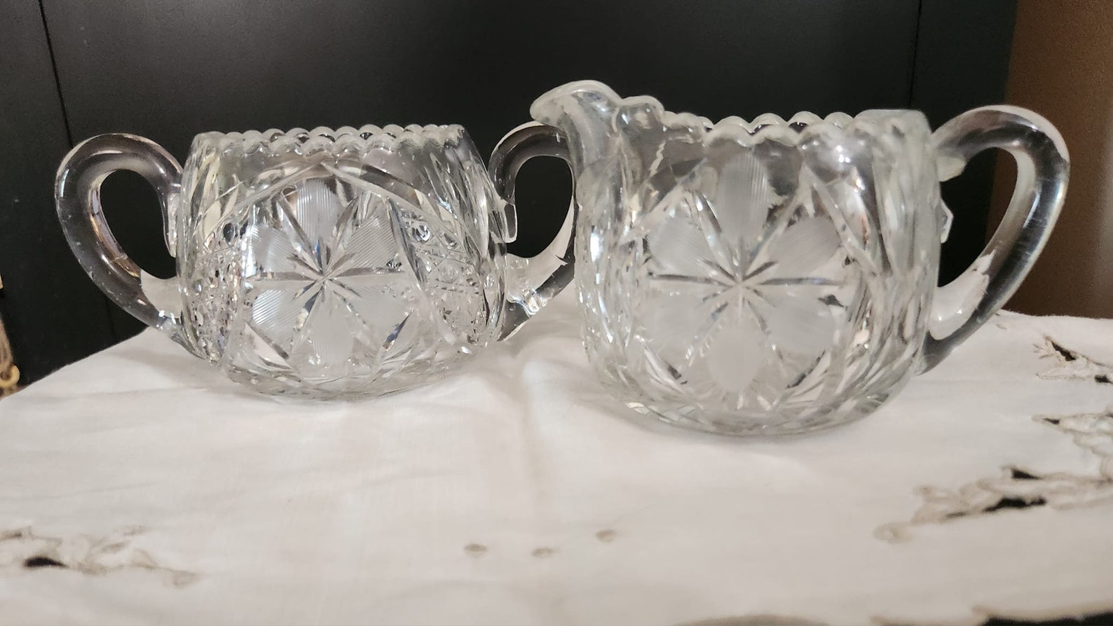 American Brilliant Sawtooth Cut Glass Sugar and Creamer Set - Etsy