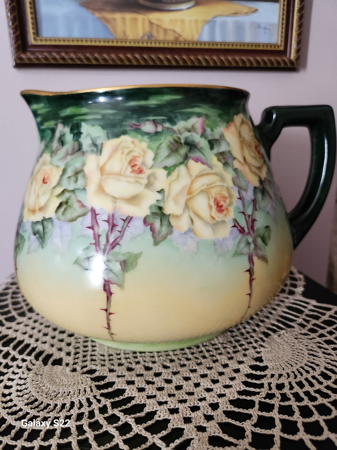 Limoges Hand-painted Cider Pitcher, Circa Early 1900's With Yellow Rose ...