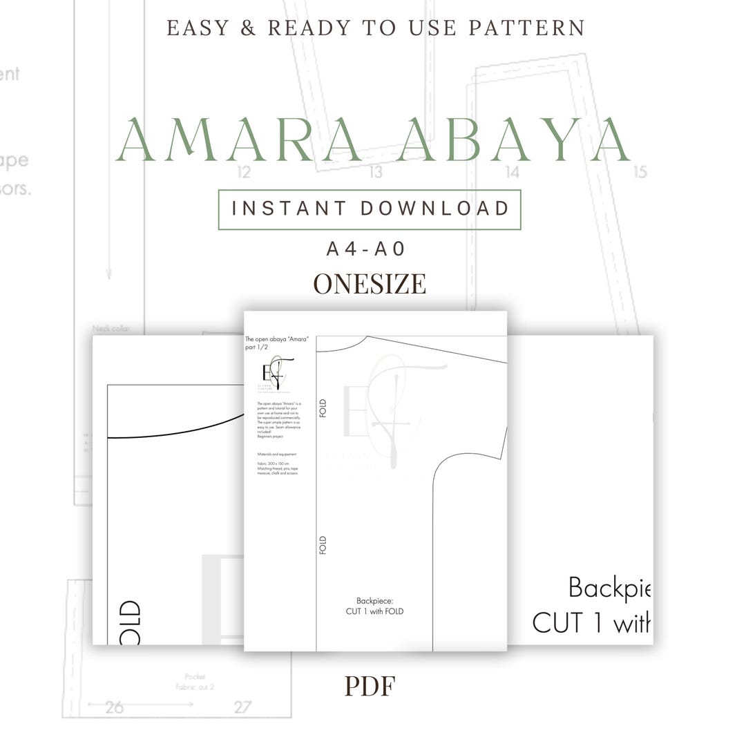 Abaya Sewing Pattern PDF Download – Amara Abaya, Easy Beginners and ...