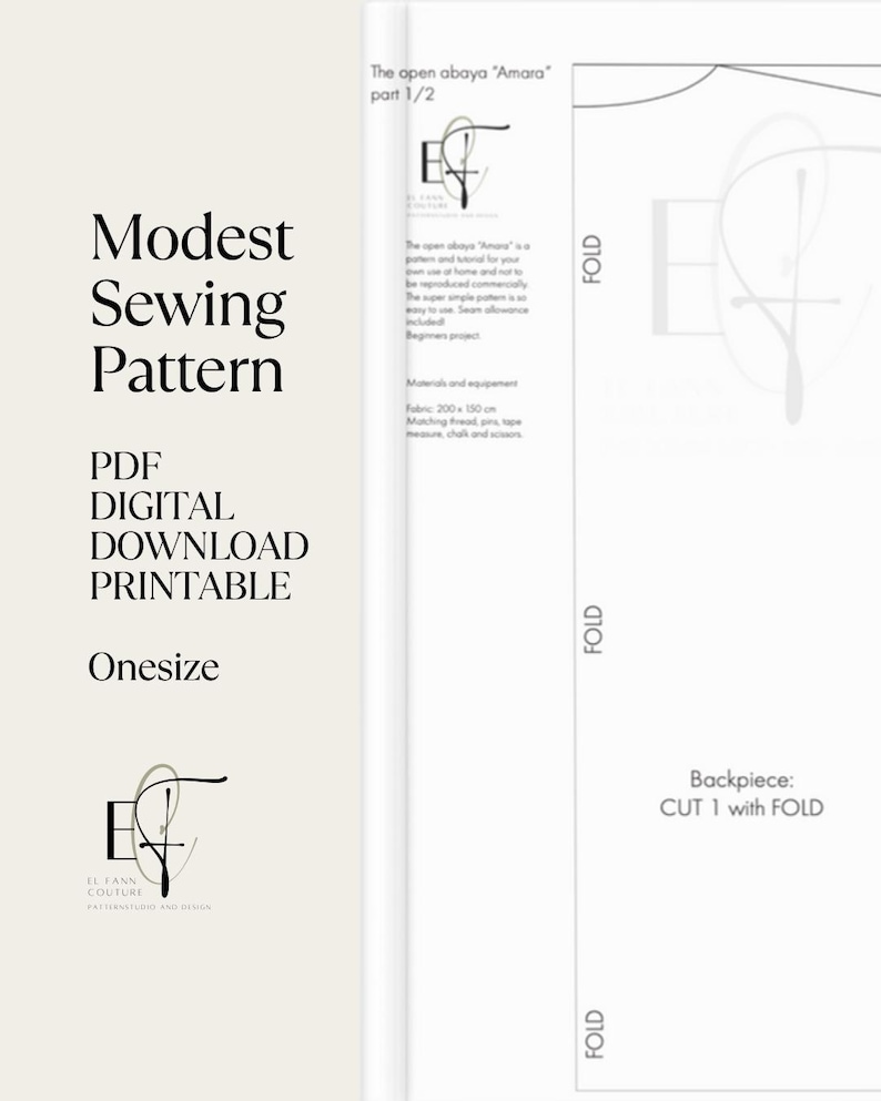 Abaya Sewing Pattern PDF Download – Amara Abaya, Easy Beginners and ...