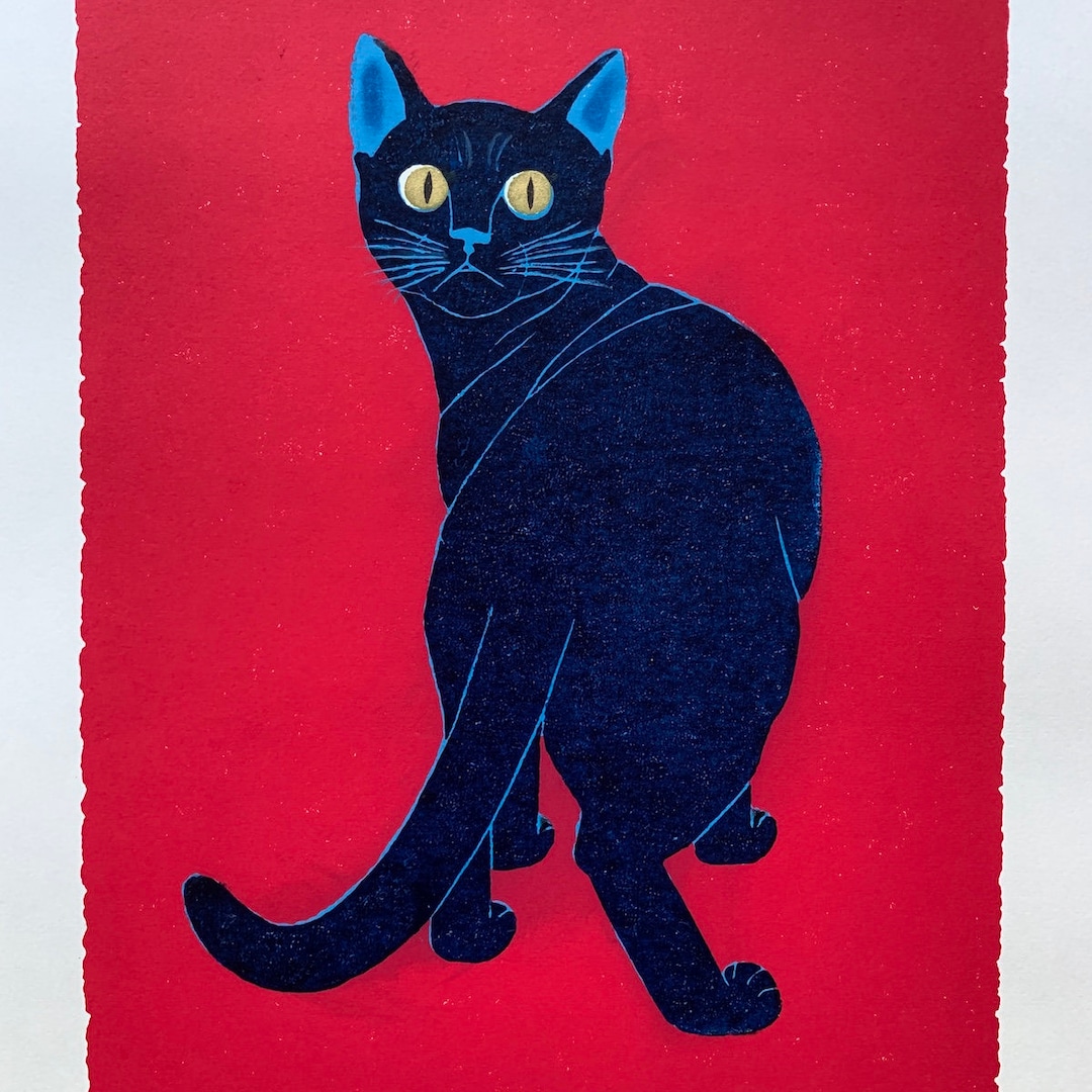Tadashige Nishida: "black Cat Looking Back" - Etsy