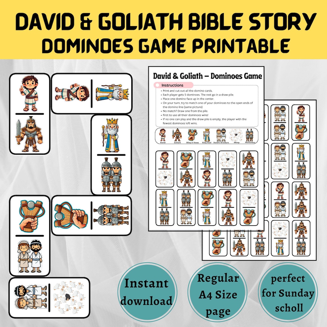 David & Goliath - Printable Bible Dominoes, Bible Game, Sunday School ...