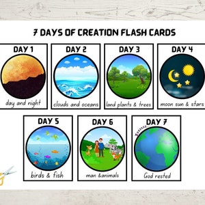 7 Days of Creation Flashcards Printable | Genesis Bible Lesson for Kids ...