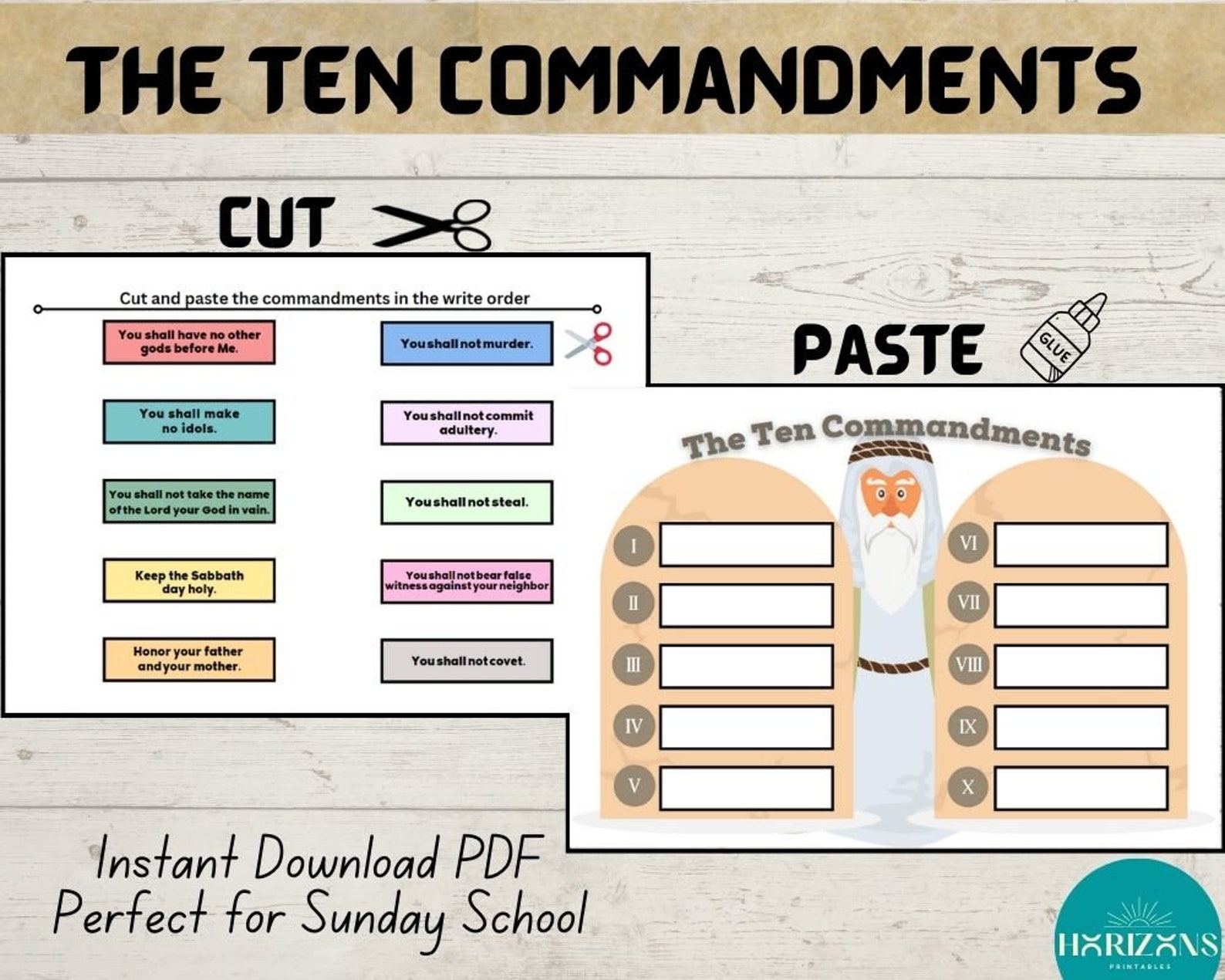 The Ten Commandments Printable, Bible Activity for Kids, Old Testament ...