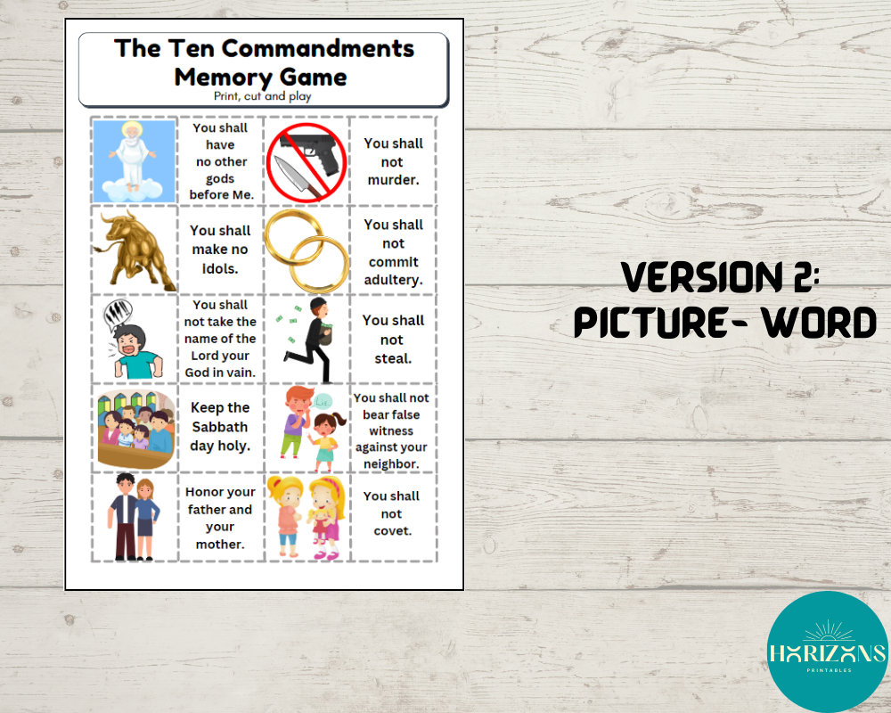 Bible Memory Match Game, the Ten Commandments, Bible Craft for Kids ...