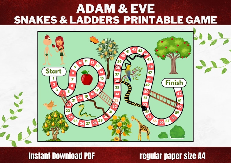 Adam and Eve Bible Story Game Activities for Kids, Chutes Snakes and ...