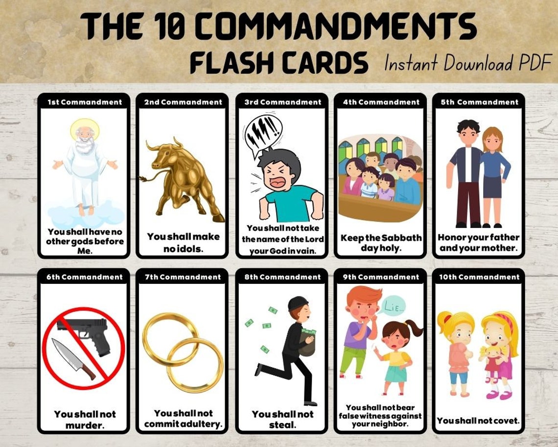 10 Commandments Flash Cards, Genesis, Flashcards, Bible Lesson for Kids ...