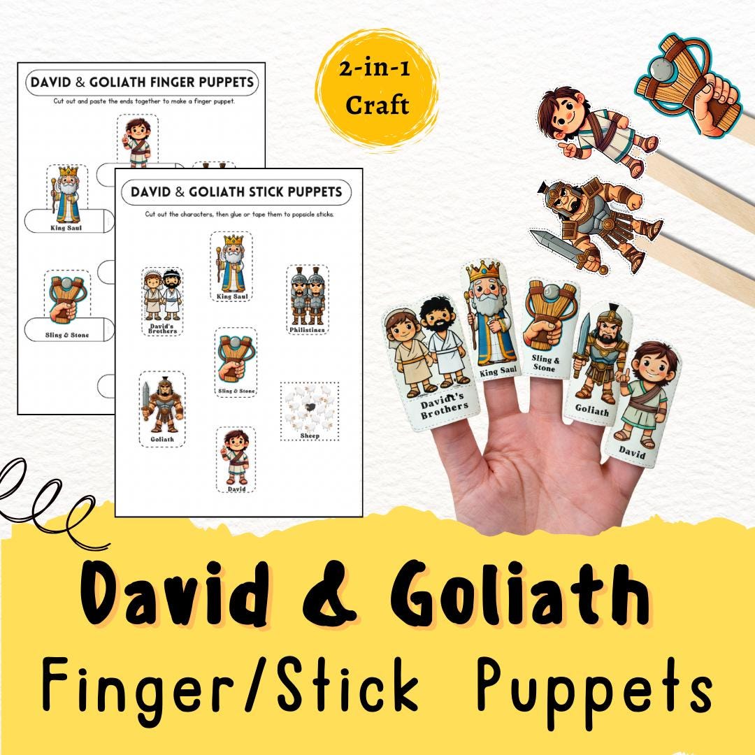 David and Goliath Finger Puppets, Bible Lesson for Kids, Homeschool ...