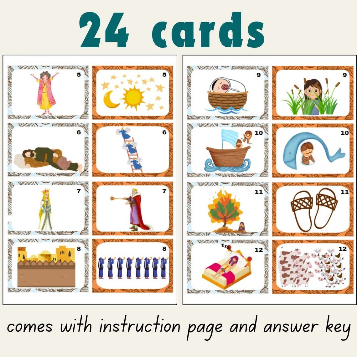 Bible Memory Matching Game, Old Testament Stories. Bible Craft for Kids ...