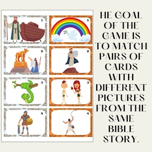 Bible Memory Matching Game, Old Testament Stories. Bible Craft for Kids ...