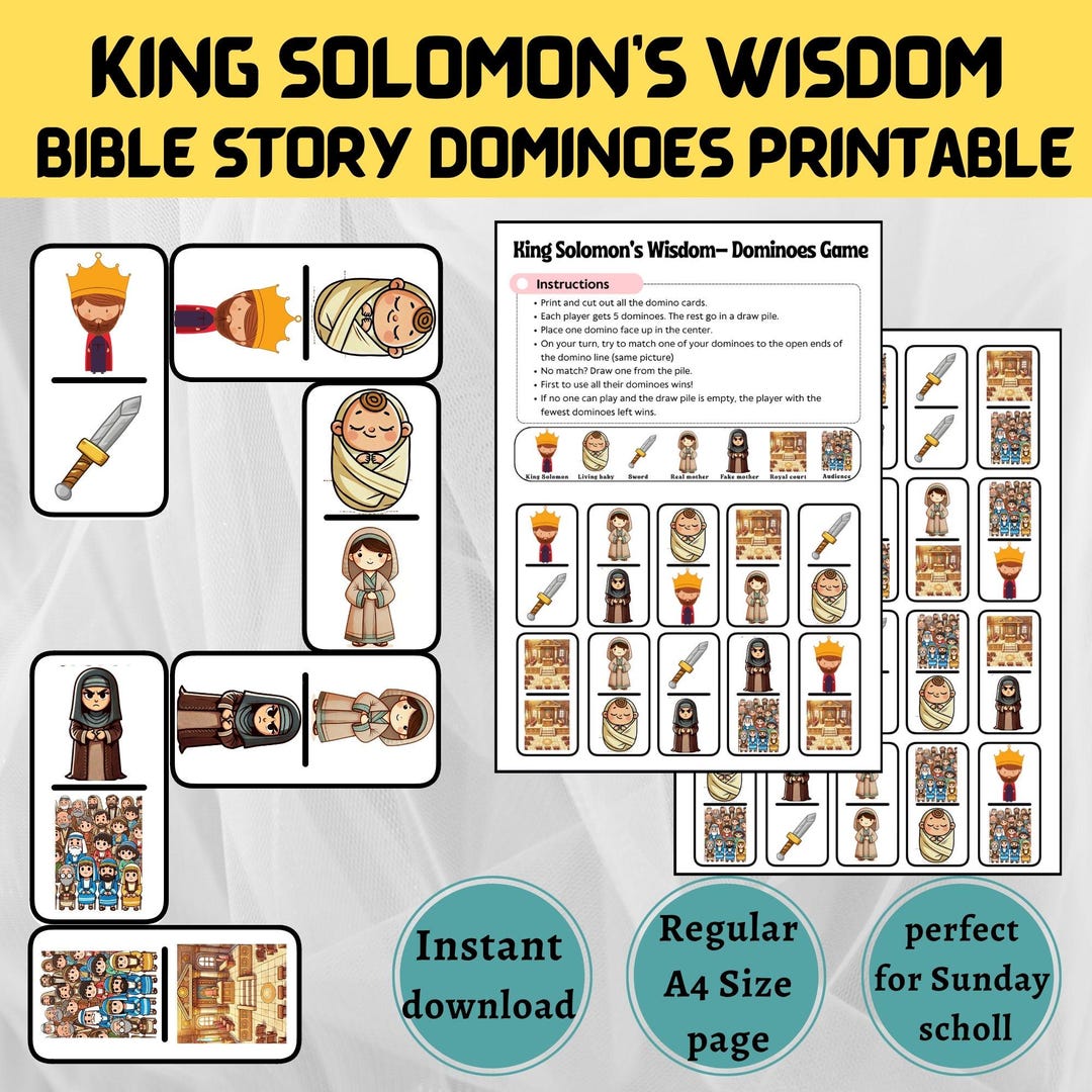 King Solomon’s Wisdom Dominoes, Sunday School Activity, Bible Story ...