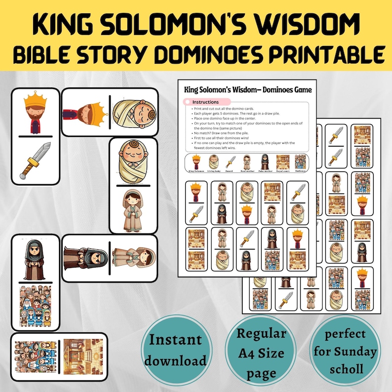 King Solomon’s Wisdom Dominoes, Sunday School Activity, Bible Story ...