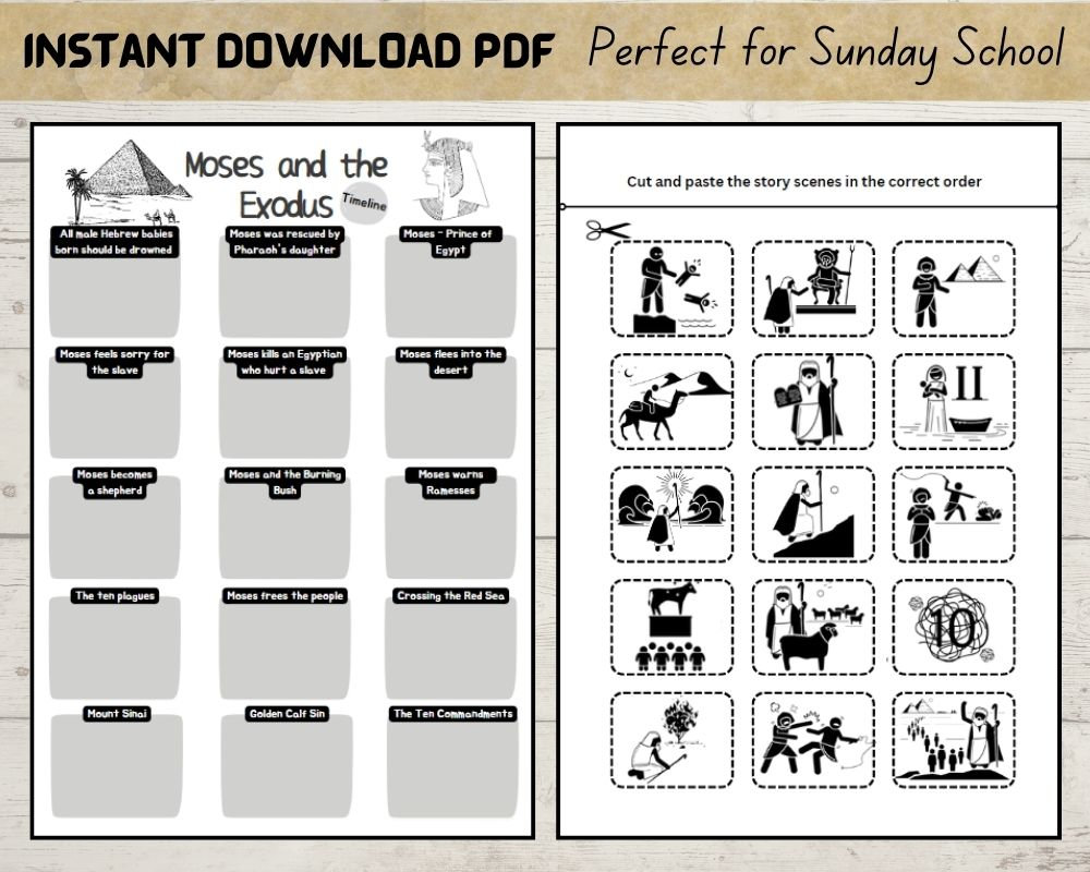 Moses and Exodus Printable, Bible Activity for Kids, Old Testament ...
