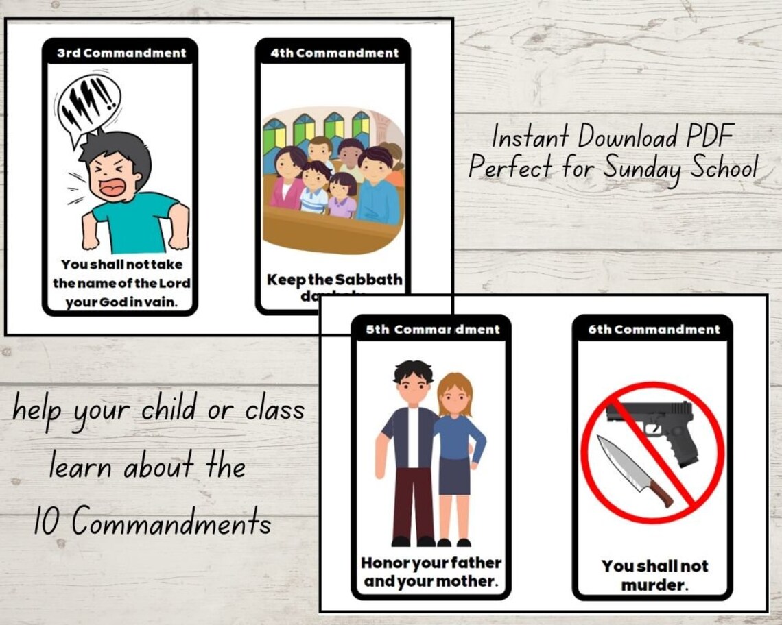 10 Commandments Flash Cards, Genesis, Flashcards, Bible Lesson for Kids ...