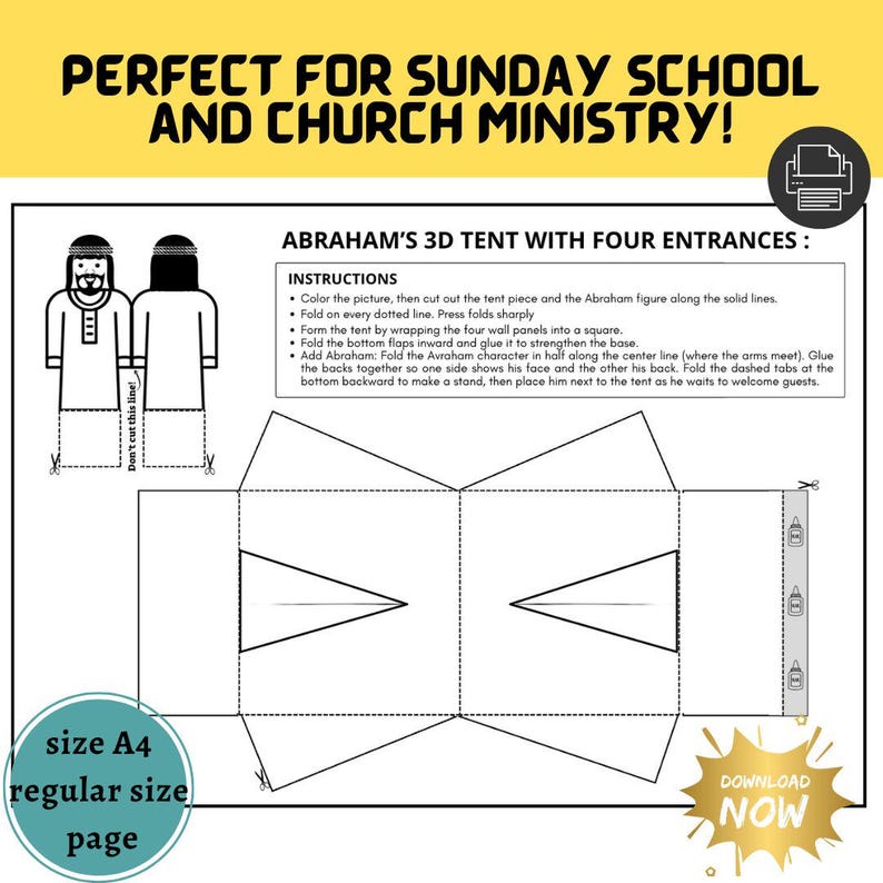 Abraham Welcomes Guests Printable, 3D Tent Bible Craft, Sunday School ...