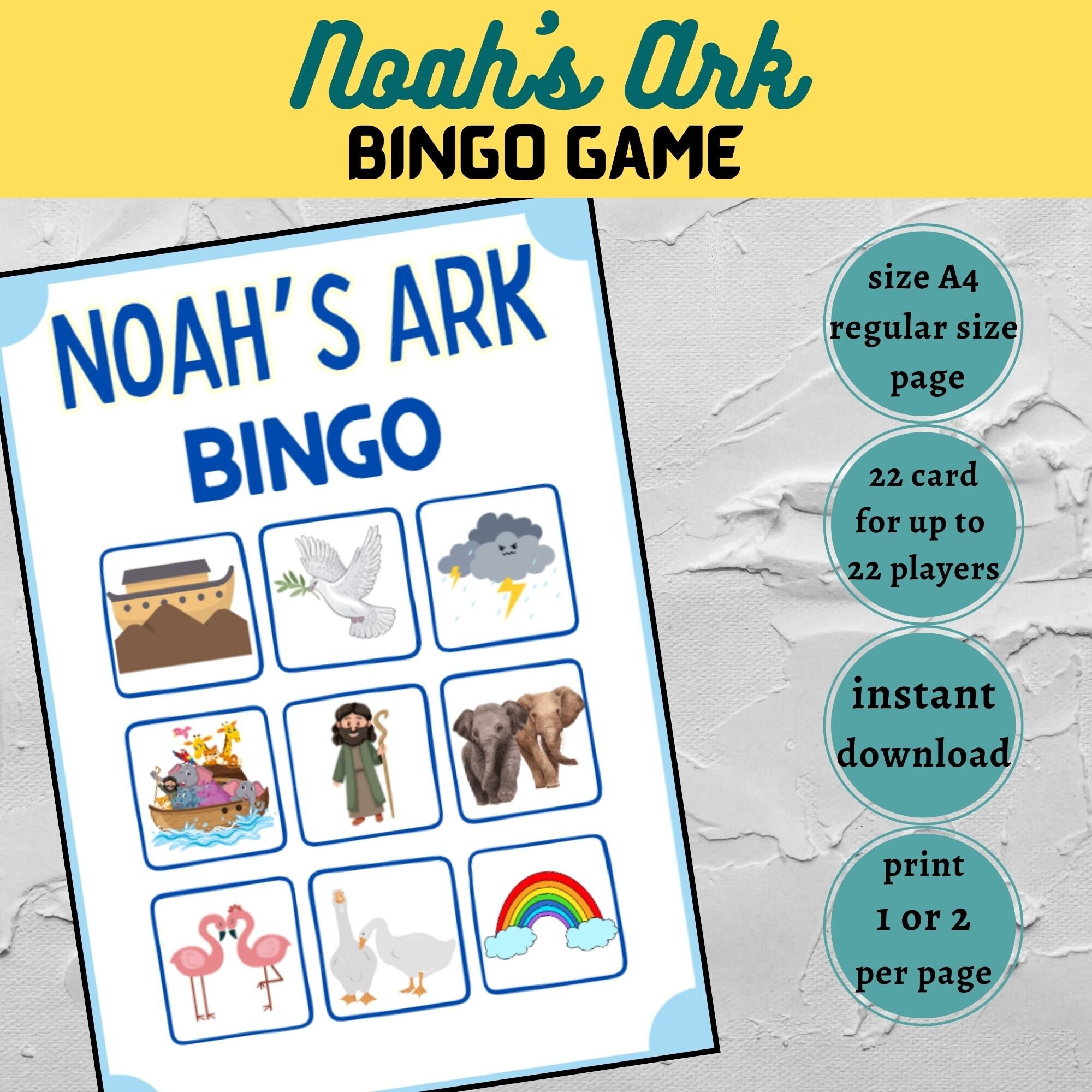 Noah's Ark Bingo Printable, Bible Activity for Kids, Genesis Old ...